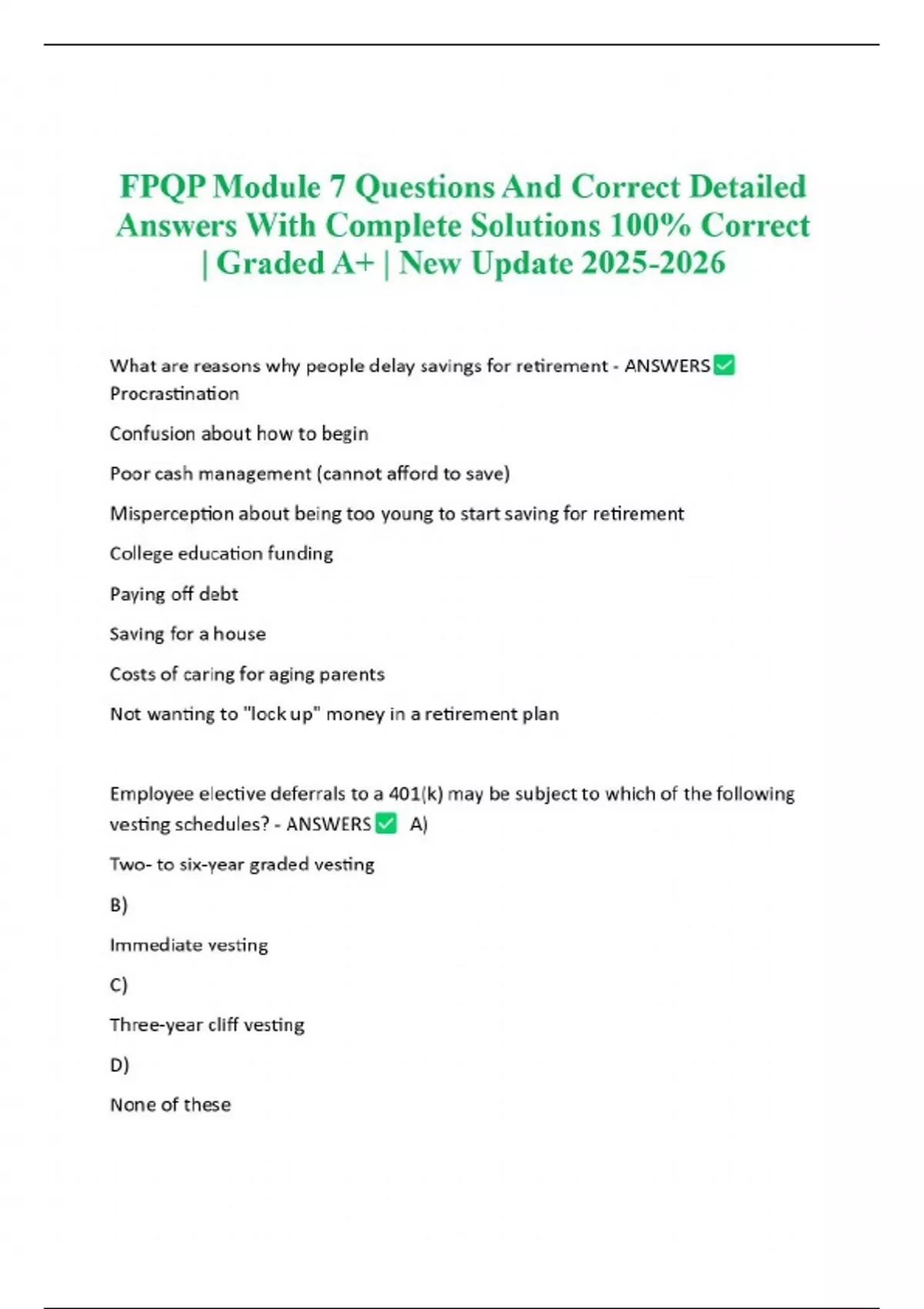 FPQP Module 7 Questions And Correct Detailed Answers With Complete ...