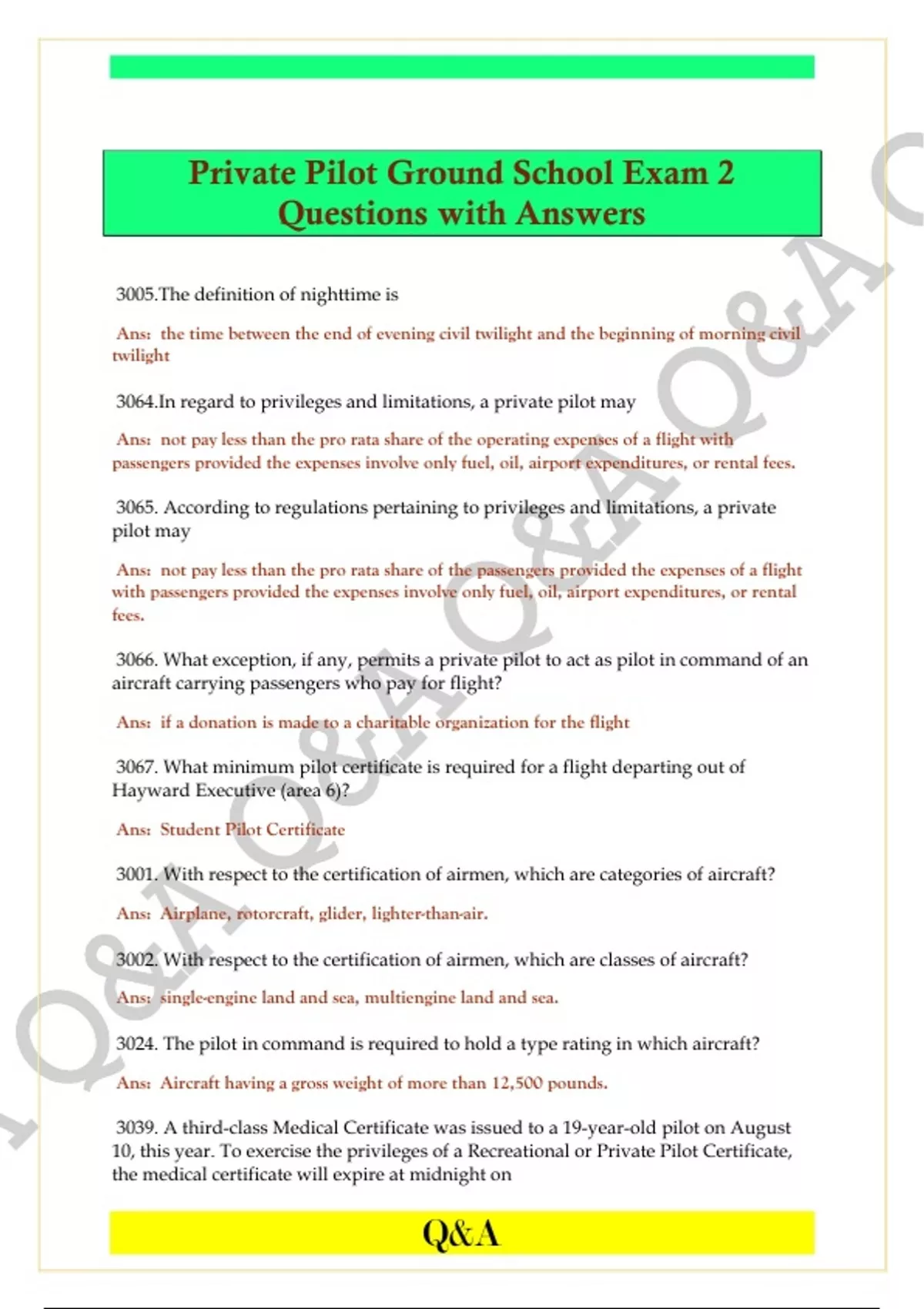 Private Pilot Ground School Exam 2 Questions with Answers - Private ...