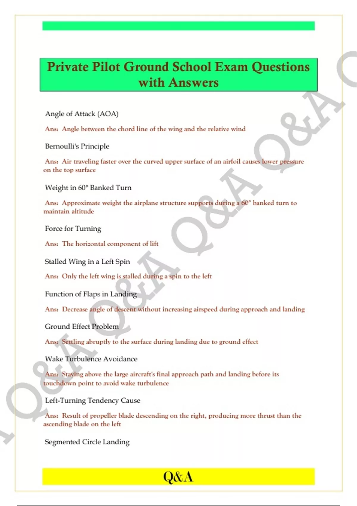 Private Pilot Ground School Exam Questions with Answers - Private Pilot ...