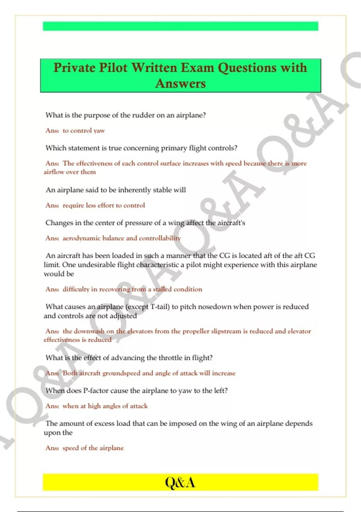 Private Pilot Written Exam Questions with Answers - Private Pilot - Stuvia US