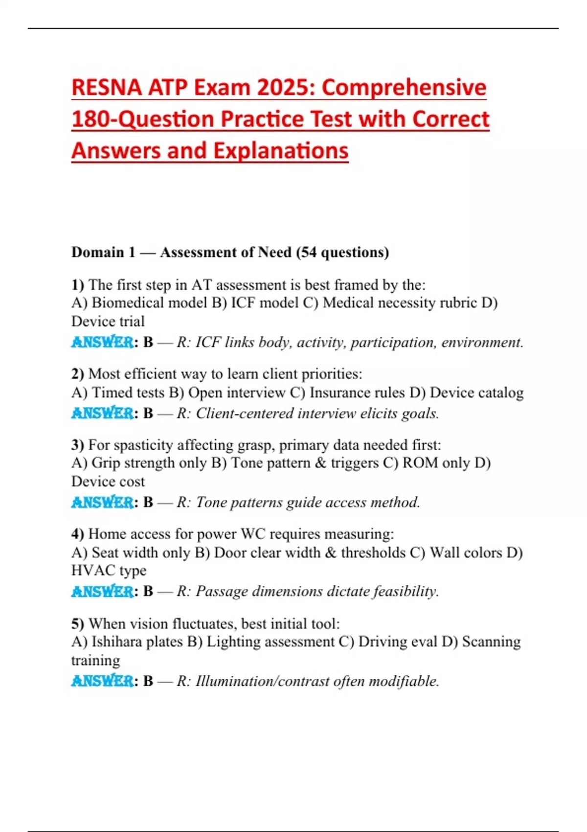 RESNA ATP Exam 2025: Comprehensive 180-Question Practice Test with ...