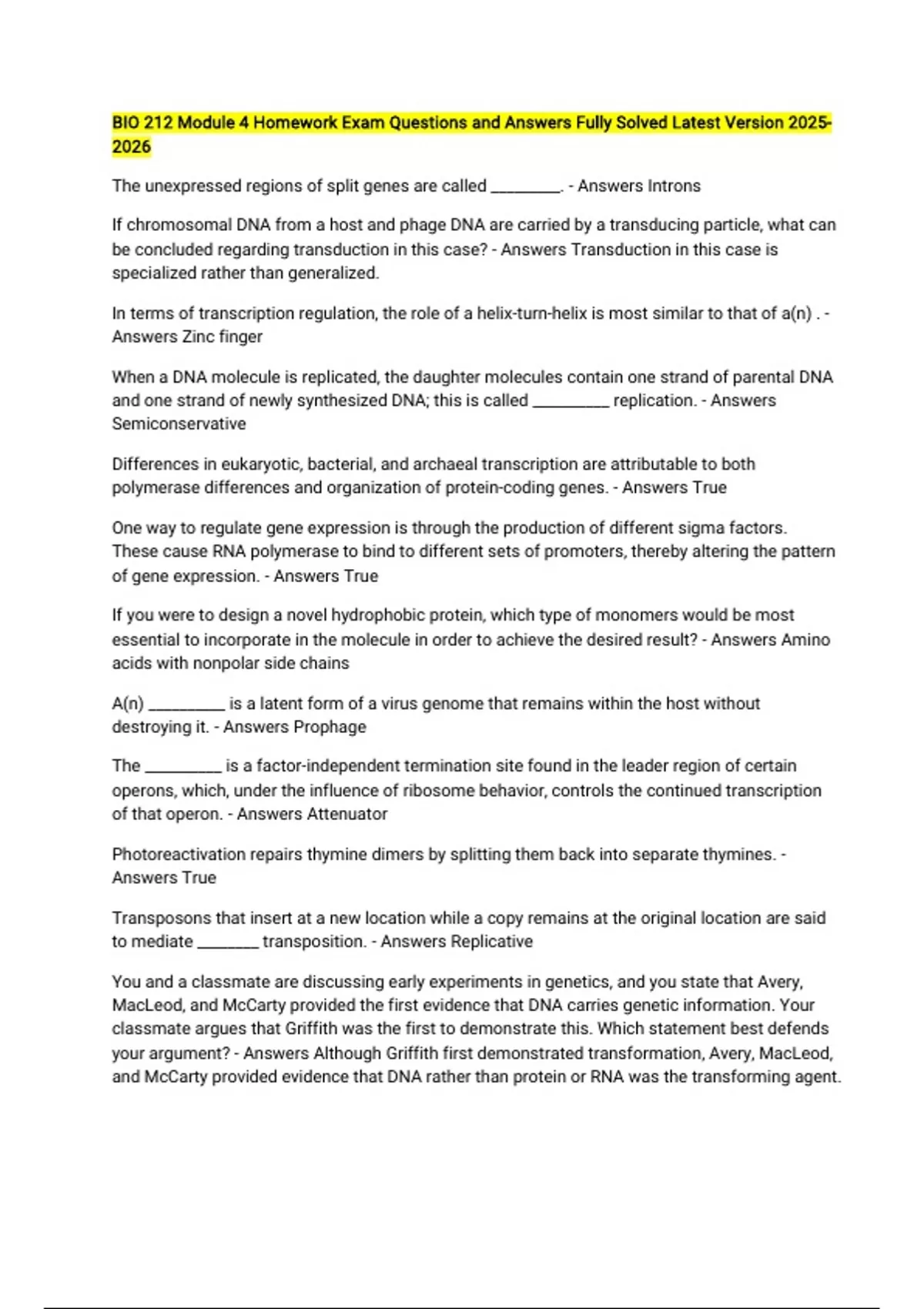 BIO 212 Module 4 Homework Exam Questions and Answers Fully Solved ...