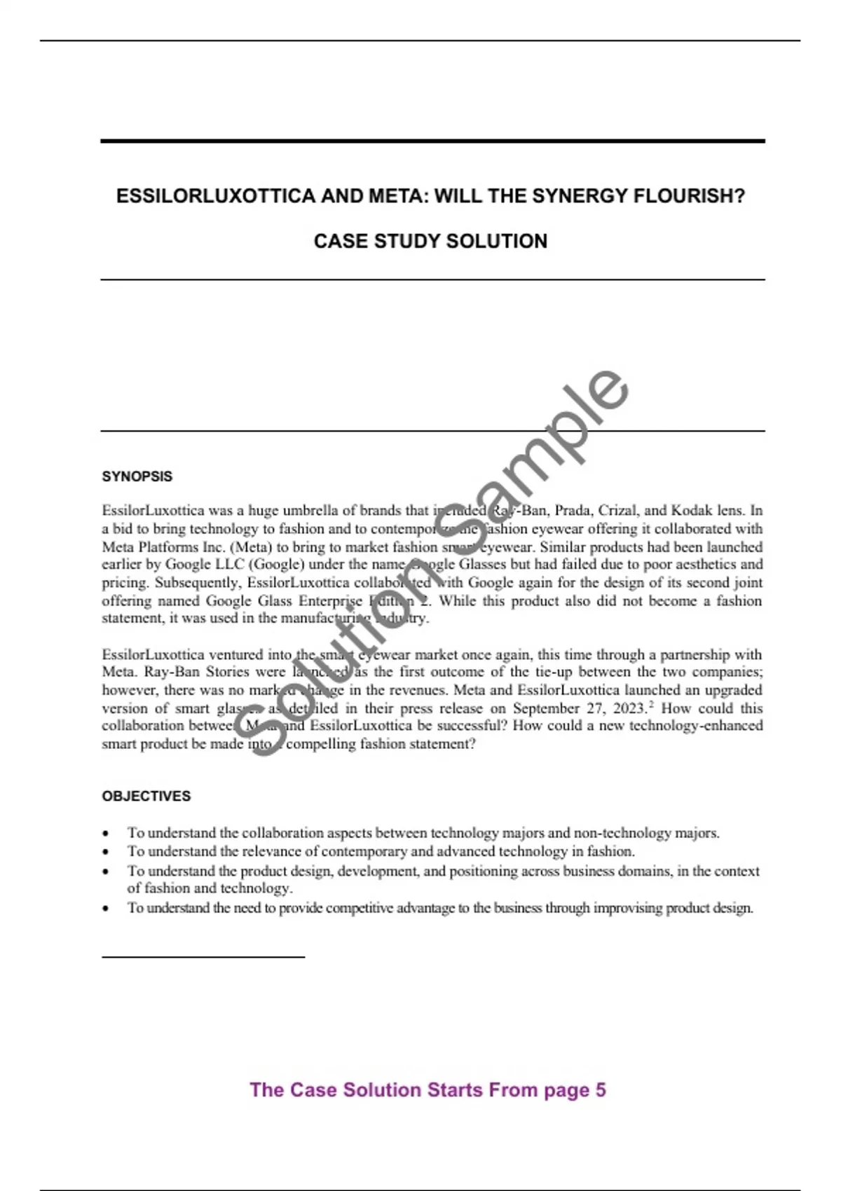 Case Solution for EssilorLuxottica and Meta Will the Synergy Flourish ...
