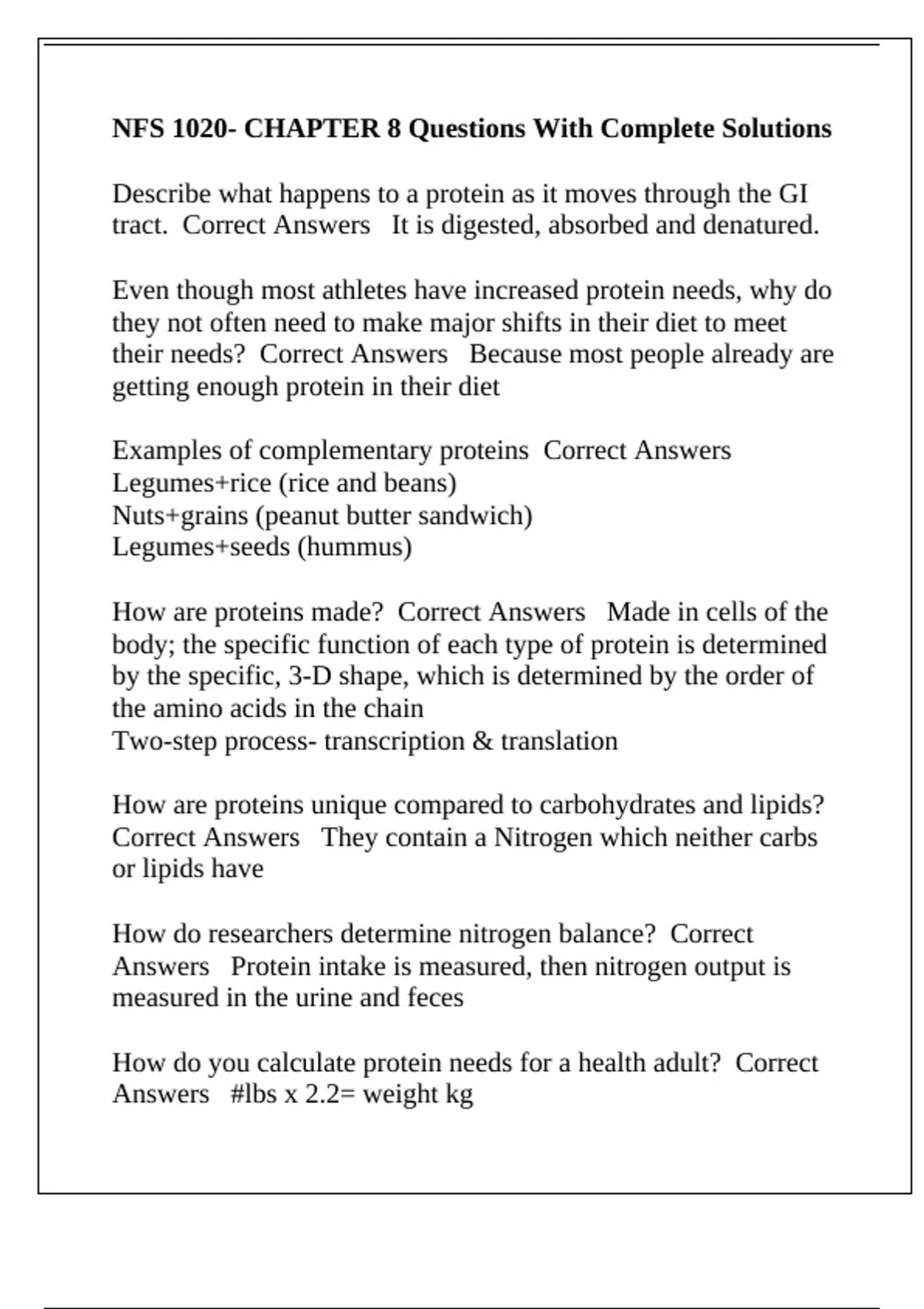 NFS 1020- CHAPTER 8 Questions With Complete Solutions - NFS 1020 - Stuvia US