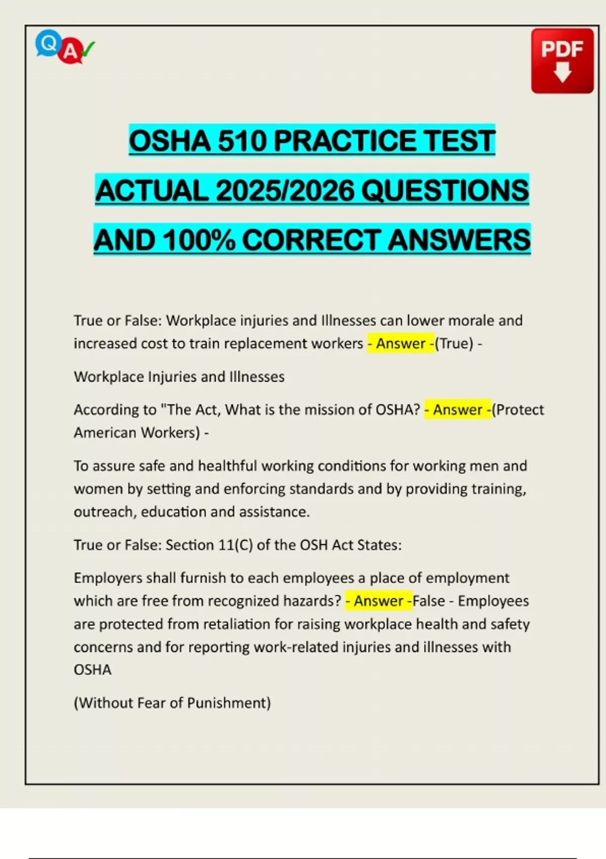 OSHA 510 PRACTICE TEST ACTUAL 2025/2026 QUESTIONS AND 100% CORRECT ...