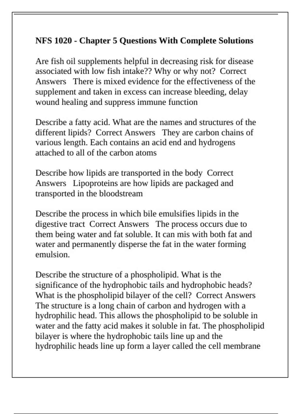 NFS 1020 - Chapter 5 Questions With Complete Solutions - NFS 1020 - Stuvia US