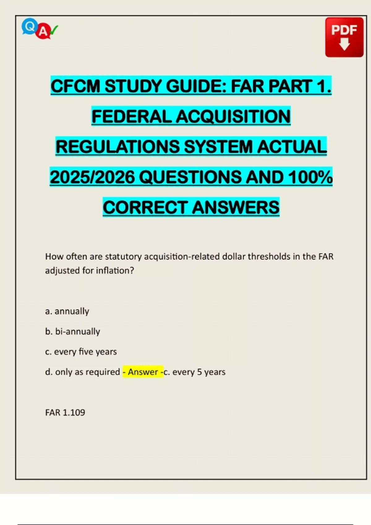 CFCM STUDY GUIDE: FAR PART 1. FEDERAL ACQUISITION REGULATIONS SYSTEM ...
