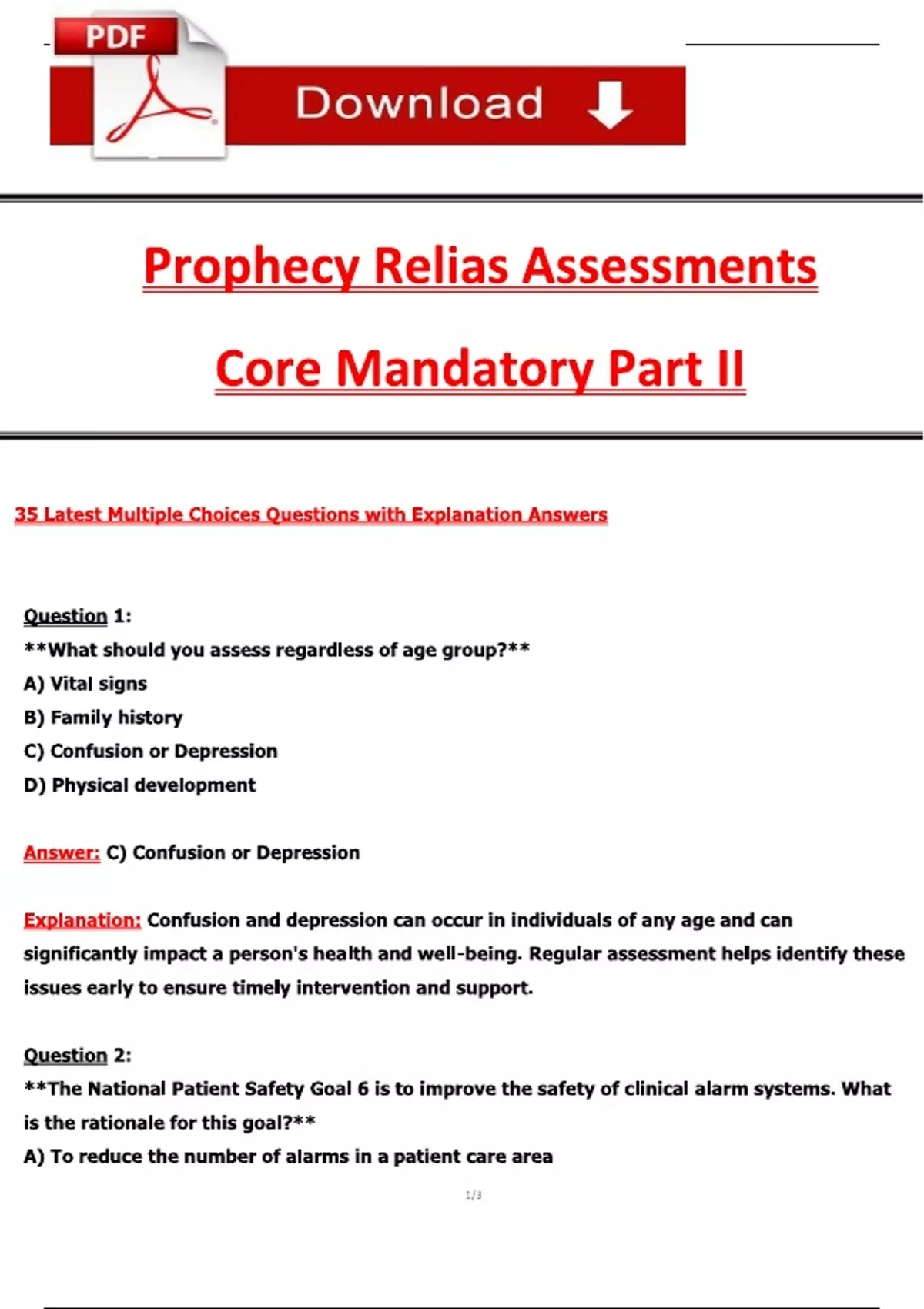 Prophecy Relias Assessments – Core Mandatory Part II (2026/2027 ...