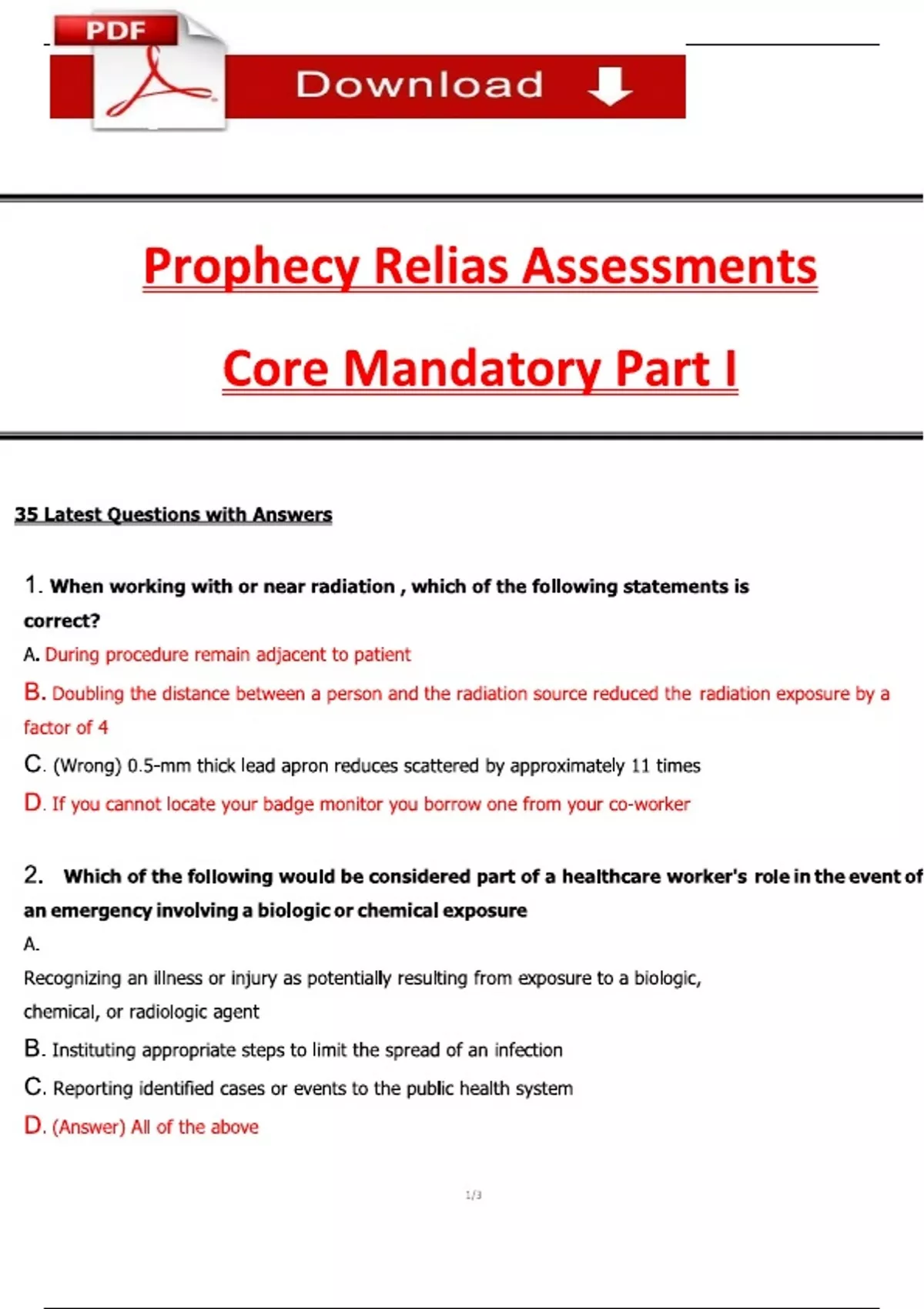 Prophecy Relias Assessments – Core Mandatory Part I (2025) | Verified ...