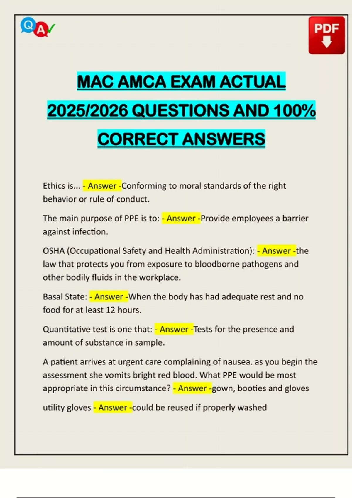 MAC AMCA EXAM ACTUAL 2025/2026 QUESTIONS AND 100% CORRECT ANSWERS ...