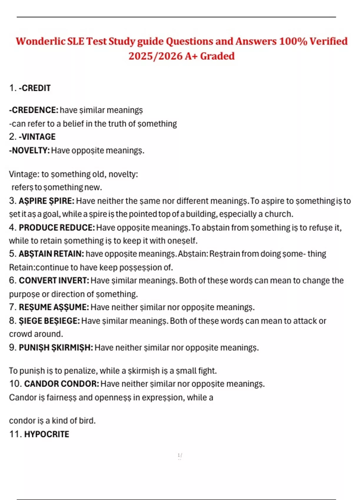 Wonderlic SLE Test Study Guide 2025/2026 – Questions and Answers 100% ...