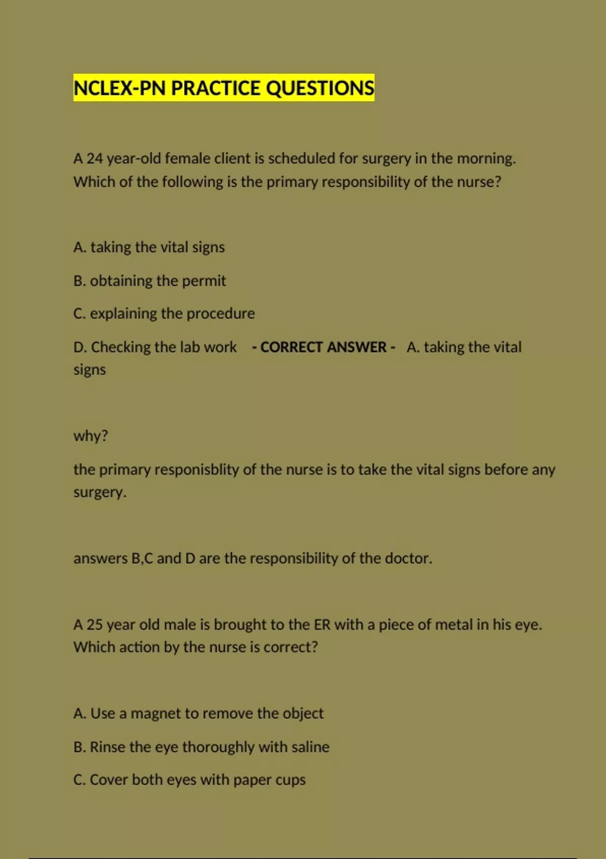NCLEX-PN Practice Questions and Answers| New version - Nclex pn - Stuvia US