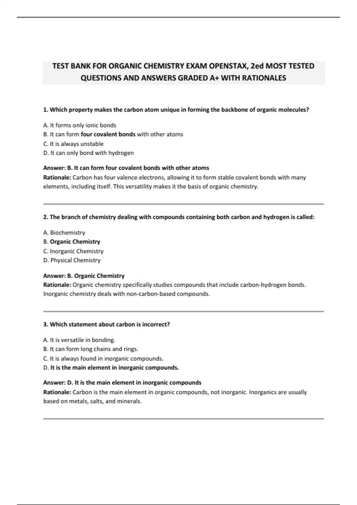 TEST BANK FOR ORGANIC CHEMISTRY EXAM OPENSTAX, 2ed MOST TESTED ...