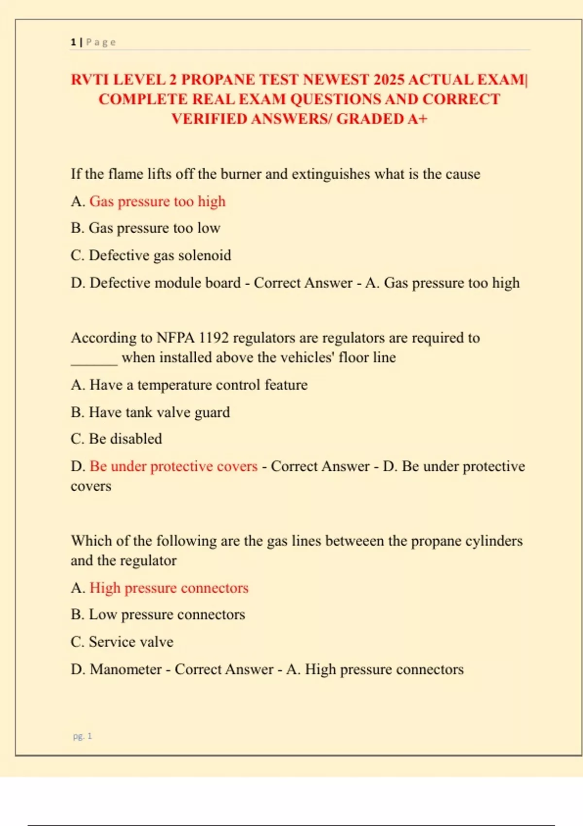 RVTI LEVEL 2 PROPANE TEST NEWEST 2025 ACTUAL EXAM| COMPLETE REAL EXAM ...