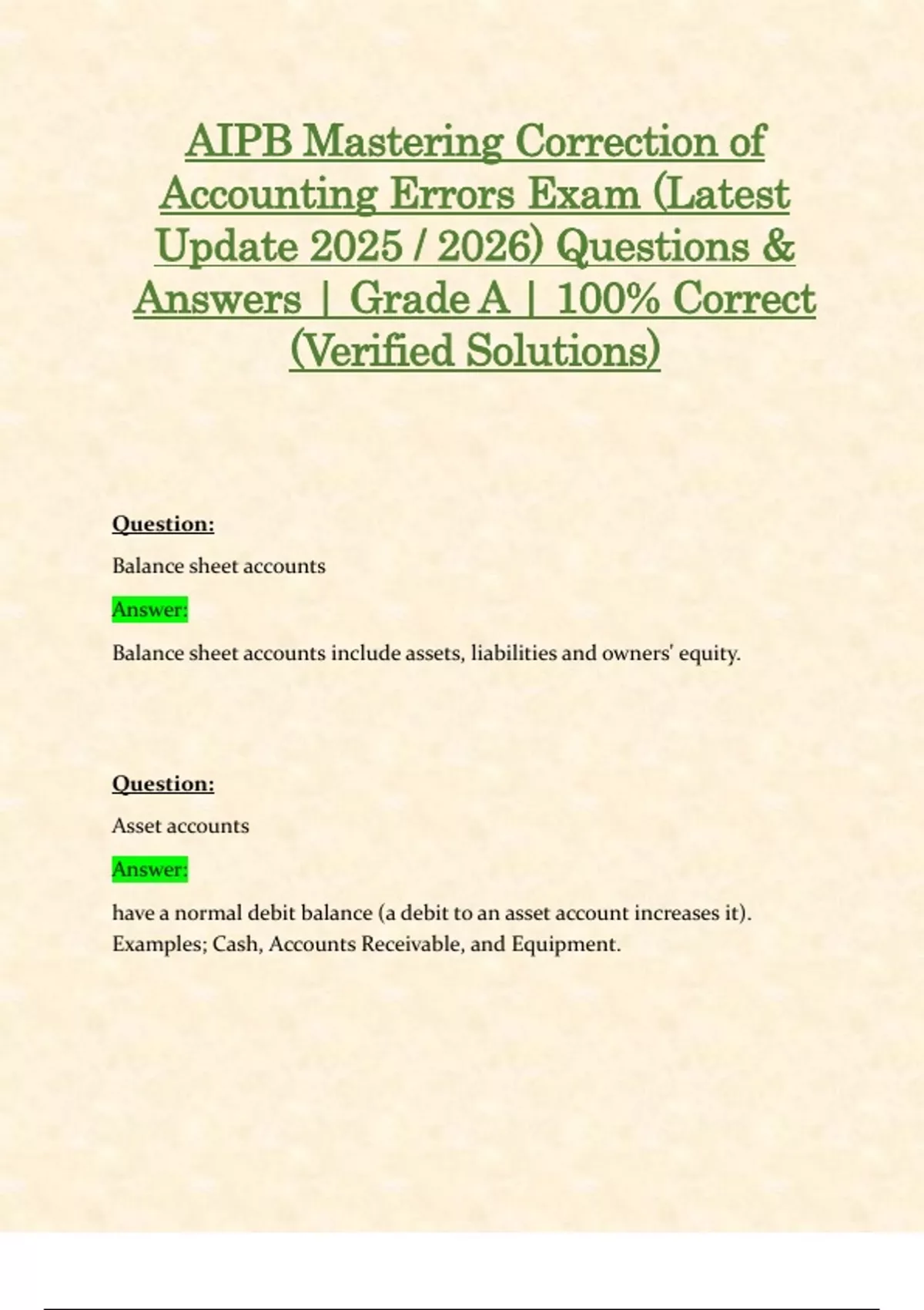 AIPB Mastering Correction of Accounting Errors Exam (Latest Update 2025 ...