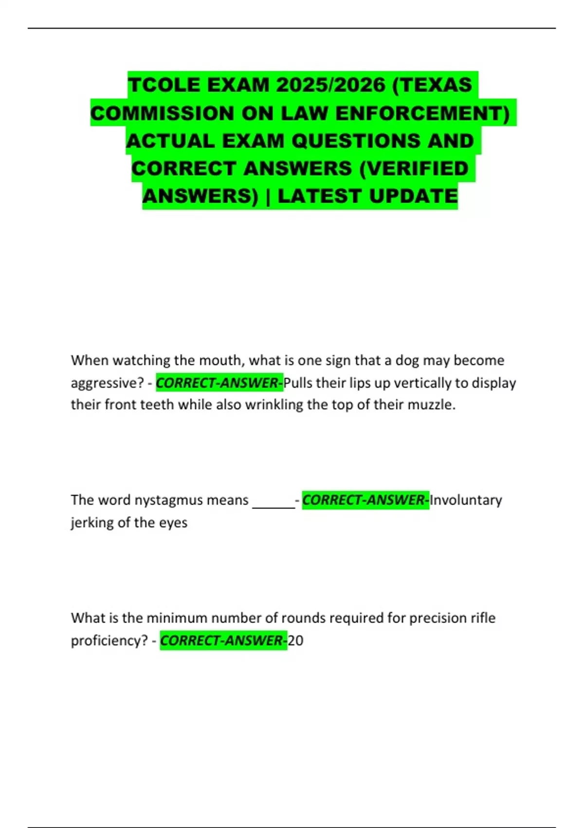 TCOLE Exam – Texas Commission on Law Enforcement Actual Exam Questions ...