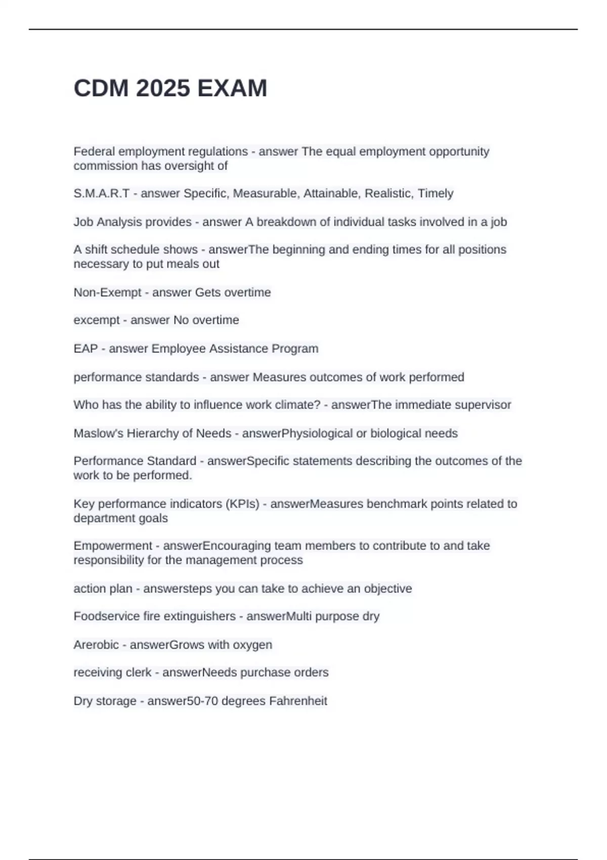 CDM 2025 EXAM QUESTIONS AND ANSWERS 100% CORRECT - CDM - Stuvia US