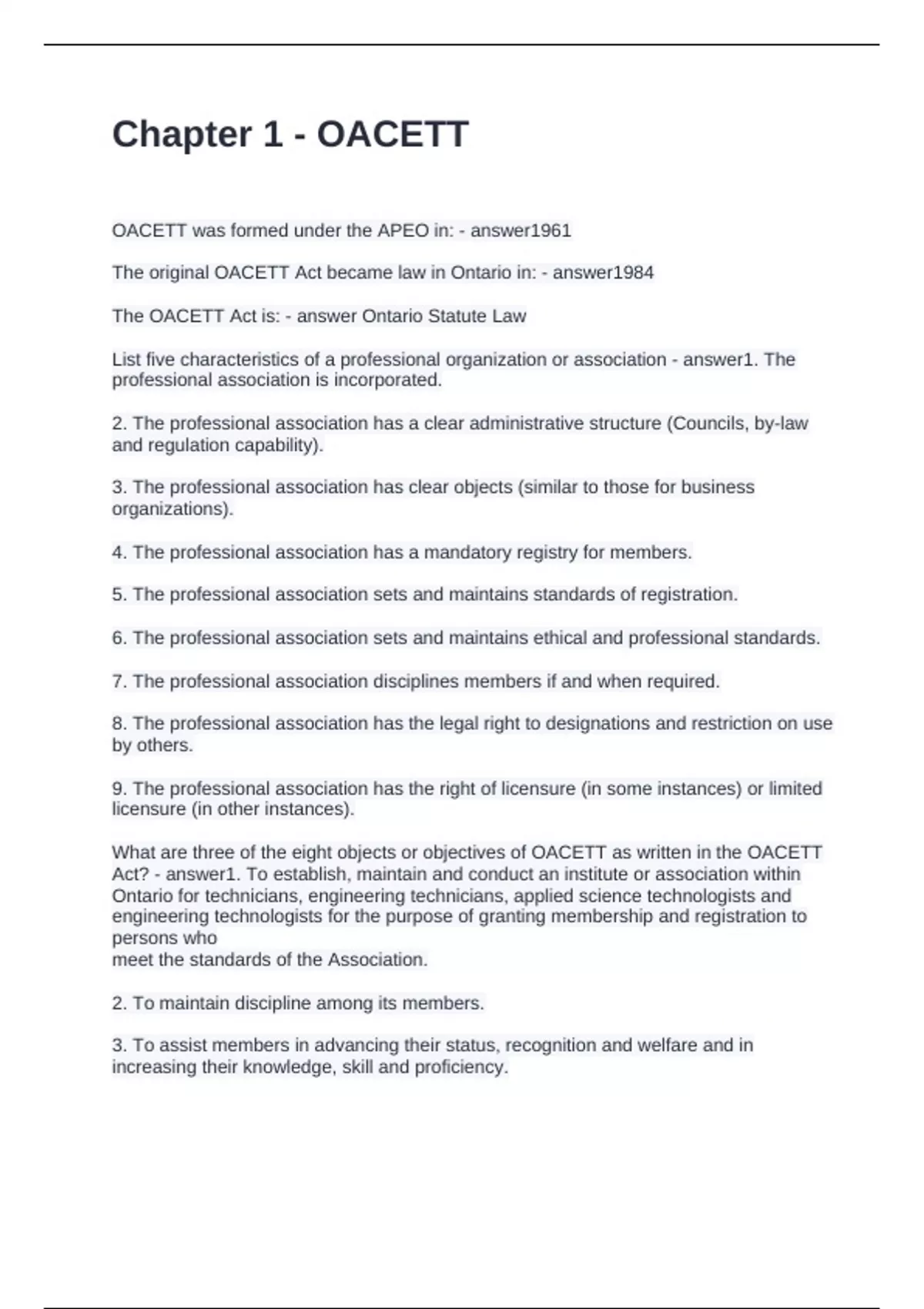 Chapter 1 - OACETT Questions with Solutions - OACETT - Stuvia US