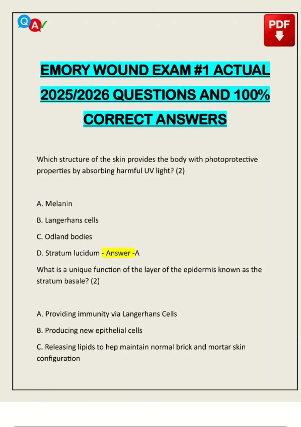 EMORY WOUND EXAM #1 ACTUAL 2025/2026 QUESTIONS AND 100% CORRECT ANSWERS ...