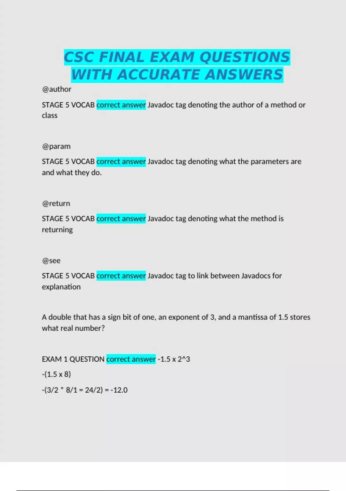 CSC FINAL EXAM QUESTIONS WITH ACCURATE ANSWERS - Ncsf - Stuvia US