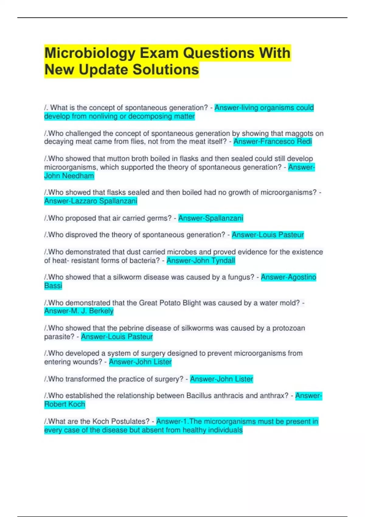 Microbiology Exam Questions With New Update Solutions - Microbiology ...