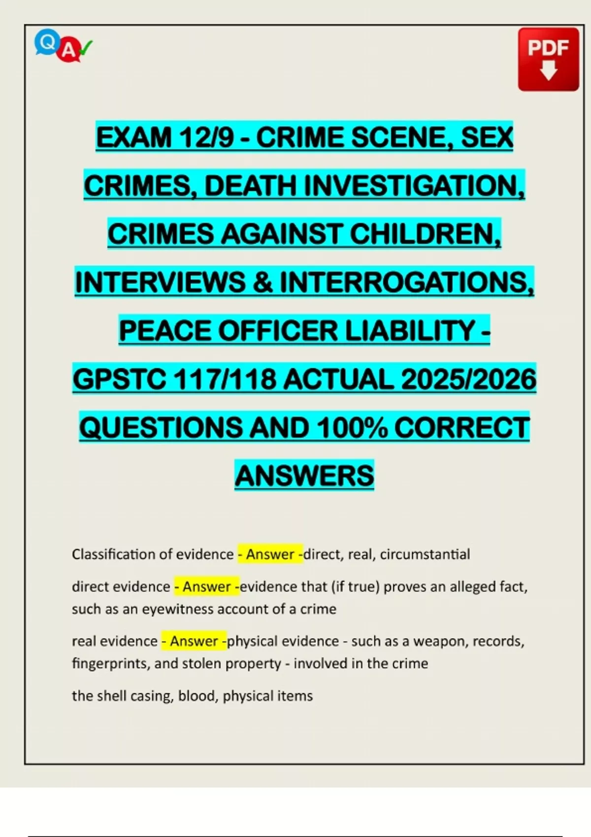 EXAM 12/9 - CRIME SCENE, SEX CRIMES, DEATH INVESTIGATION, CRIMES ...
