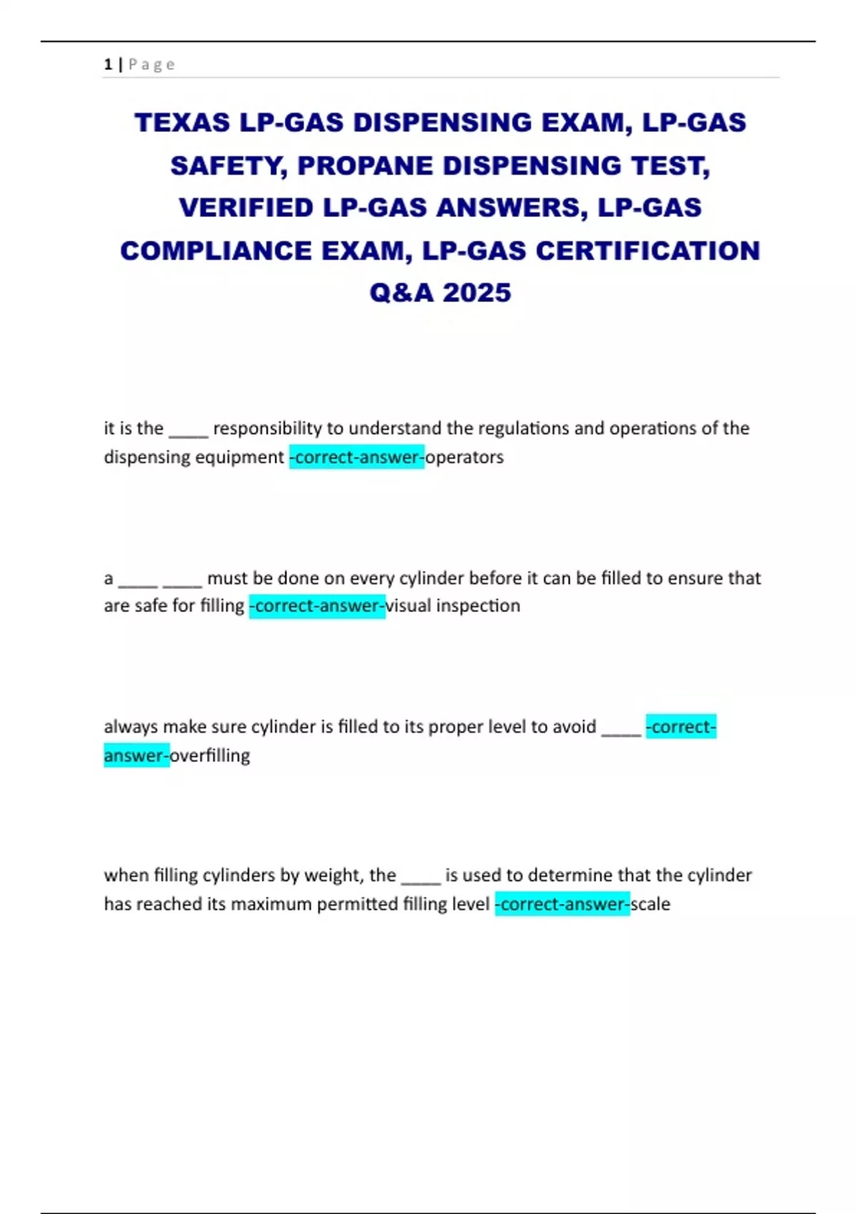 TEXAS LP-GAS DISPENSING EXAM, LP-GAS SAFETY, PROPANE DISPENSING TEST ...