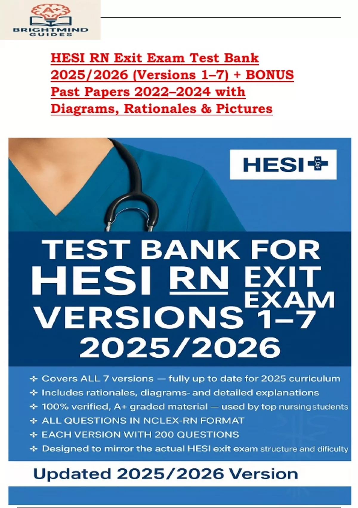 HESI RN Exit Exam Test Bank 2025/2026 (Versions 1–7) + BONUS Past ...