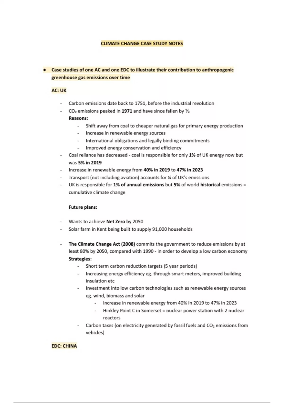Summary OCR A Level Geography - Climate Change notes - Paper 3 (H481 ...