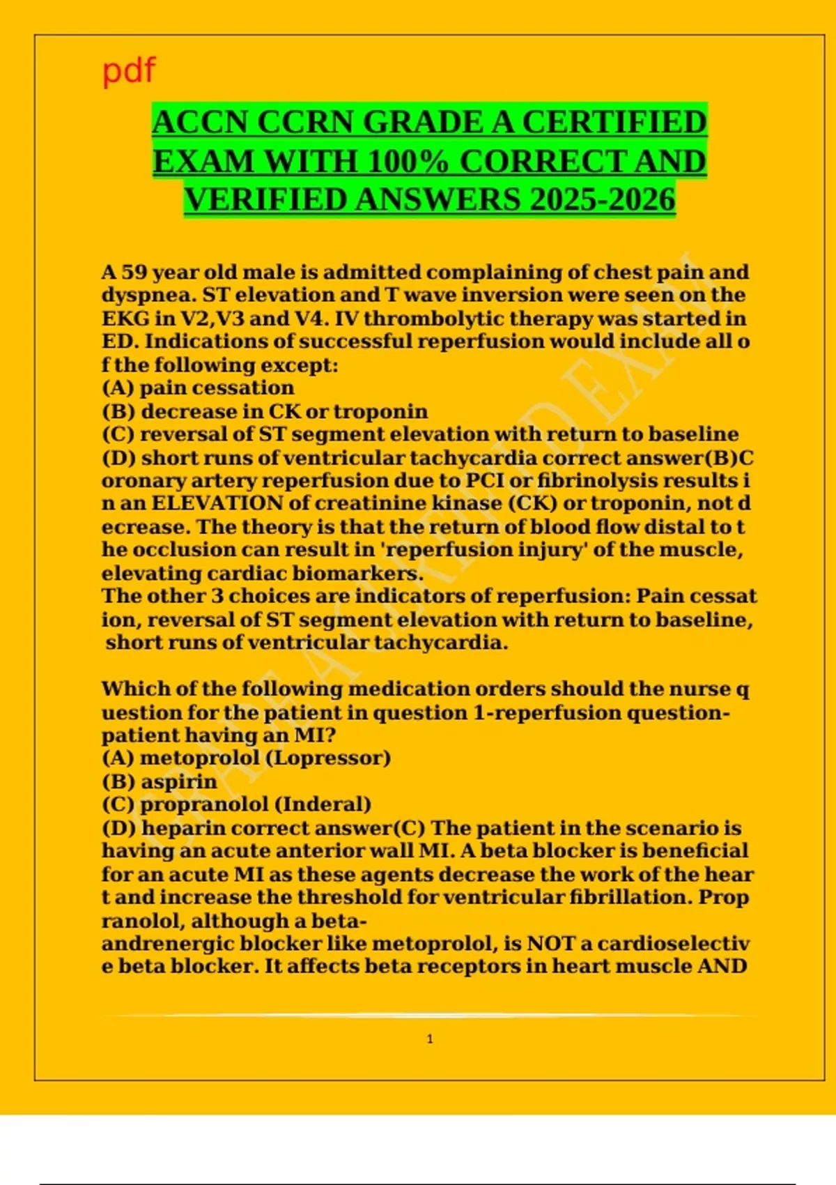 ACCN CCRN GRADE A CERTIFIED EXAM WITH 100% CORRECT AND VERIFIED ANSWERS ...