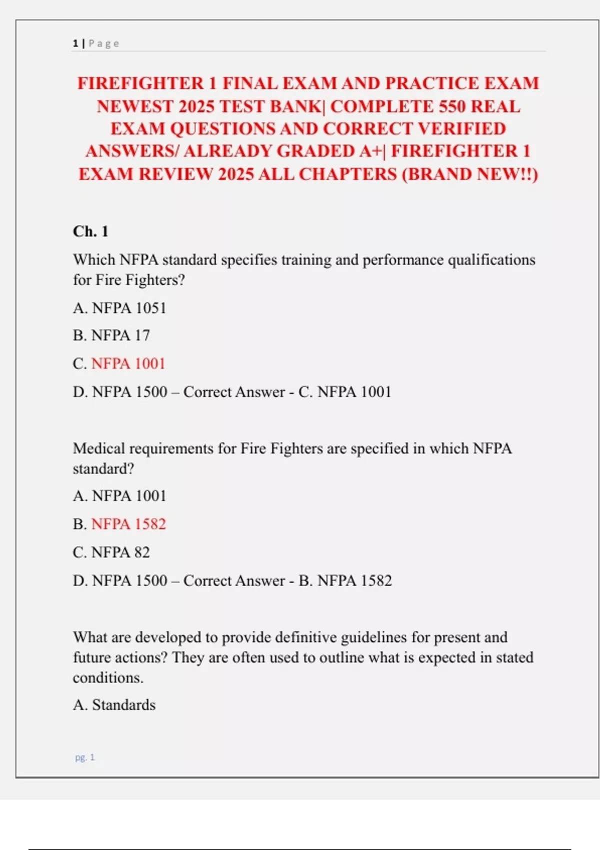 FIREFIGHTER 1 FINAL AND PRACTICE EXAM NEWEST 2025 PACKAGE DEAL| 2 ...