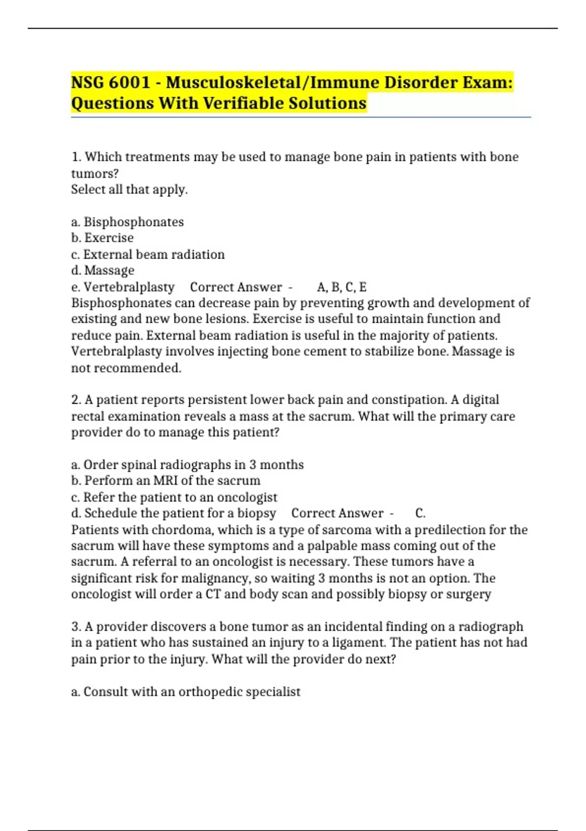 NSG 6001 - Musculoskeletal/Immune Disorder Exam: Questions With ...