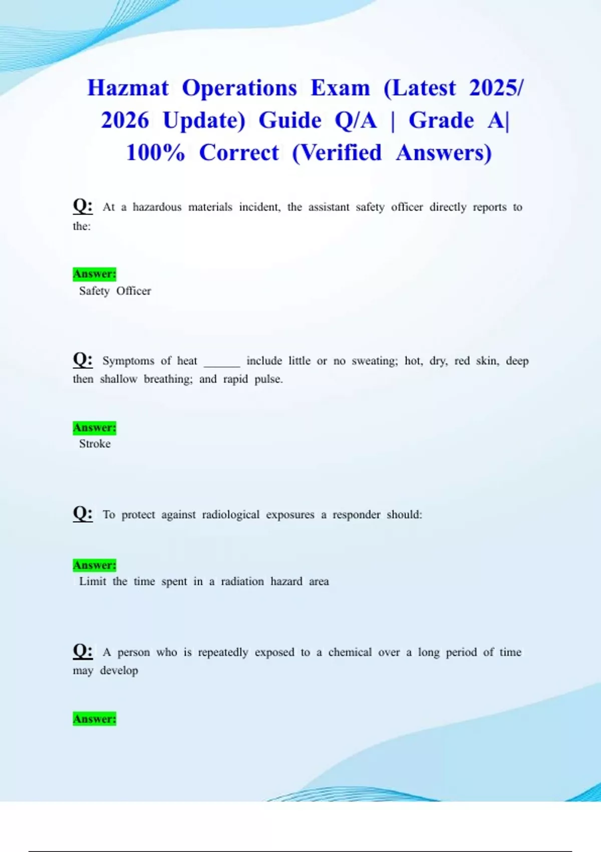 Hazmat Operations Exam (Latest 2025/ 2026 Update) Guide Q/A | Grade A ...