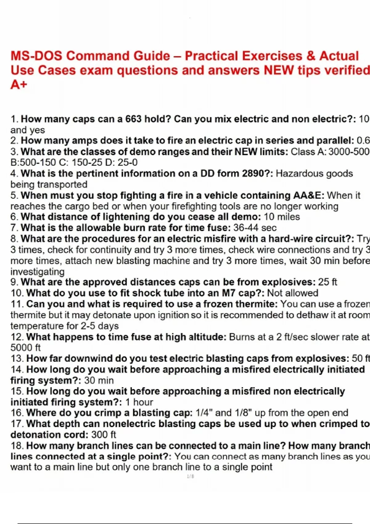 MS-DOS Command Guide – Practical Exercises & Actual Use Cases exam questions and answers NEW ...