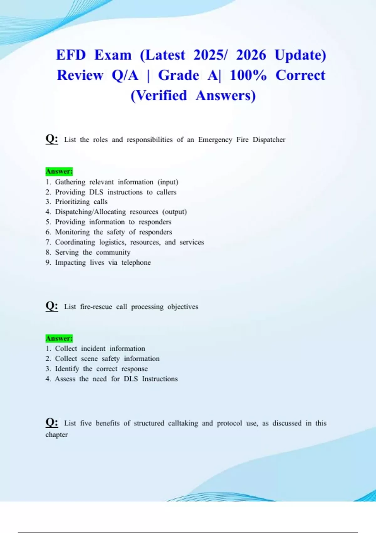 Efd Exam Latest 2025 2026 Update Review Q A Grade A 100 Correct