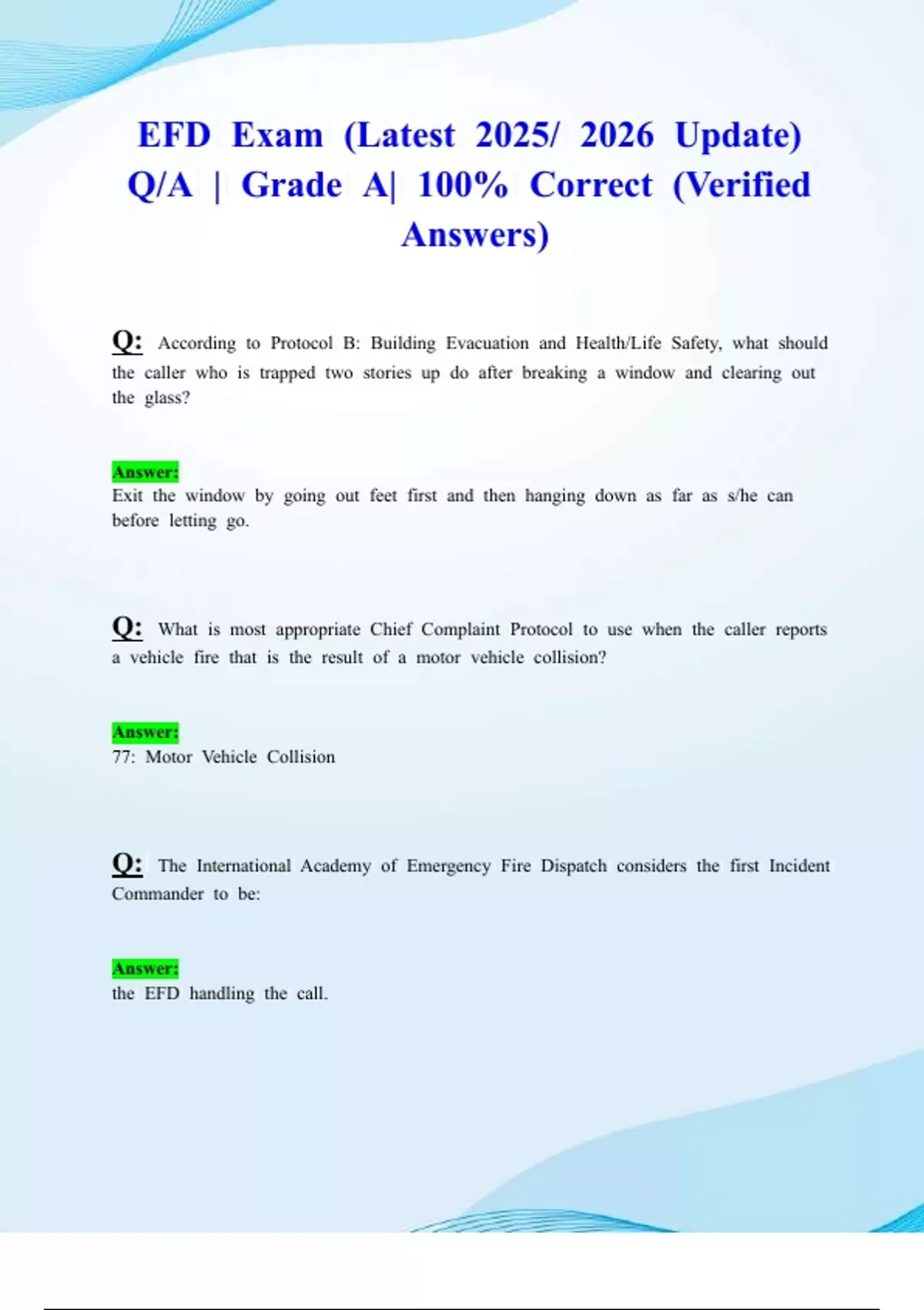 EFD Exam (Latest 2025/ 2026 Update) Q/A | Grade A| 100% Correct ...