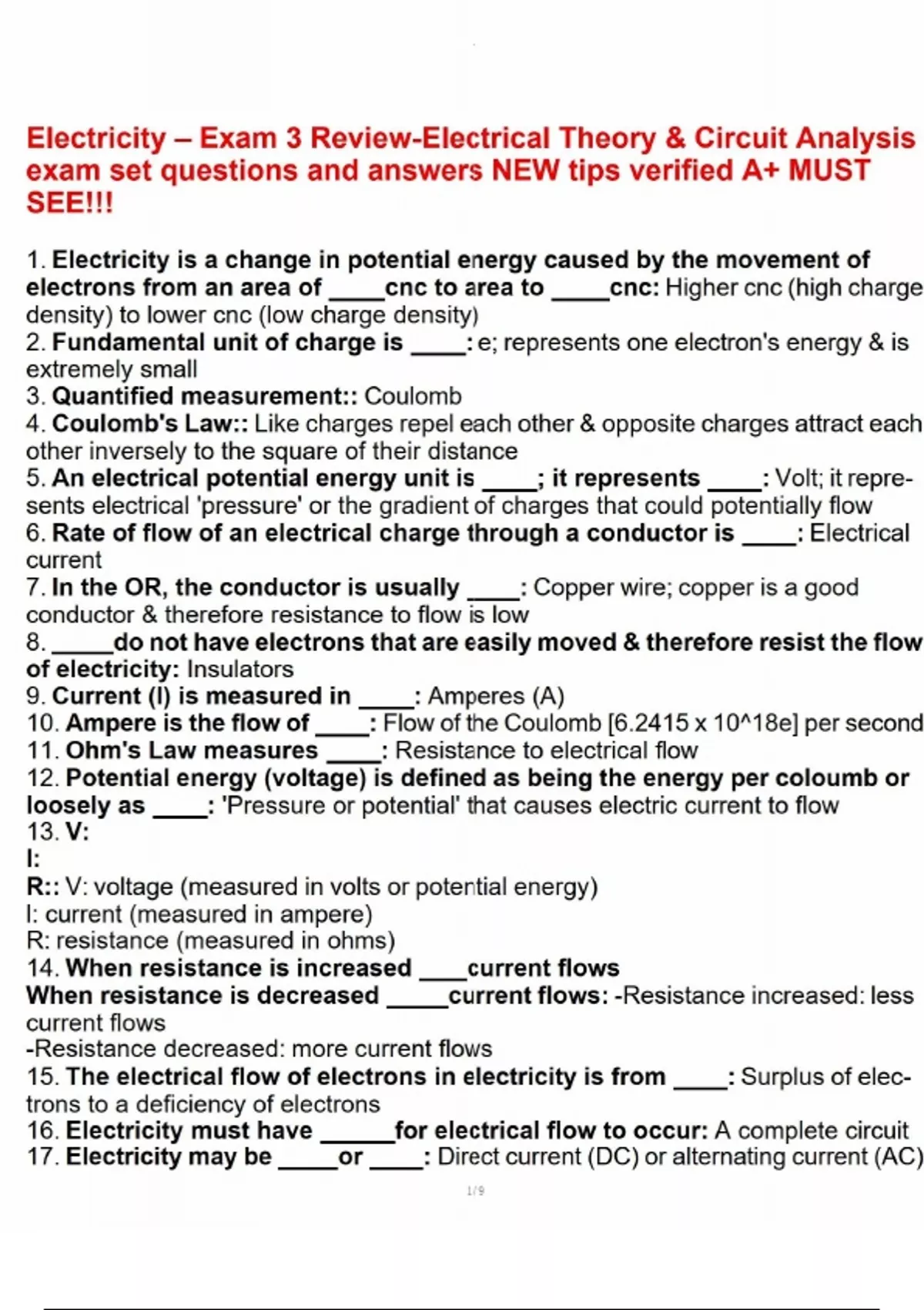 Electricity – Exam 3 Review-Electrical Theory & Circuit Analysis exam ...