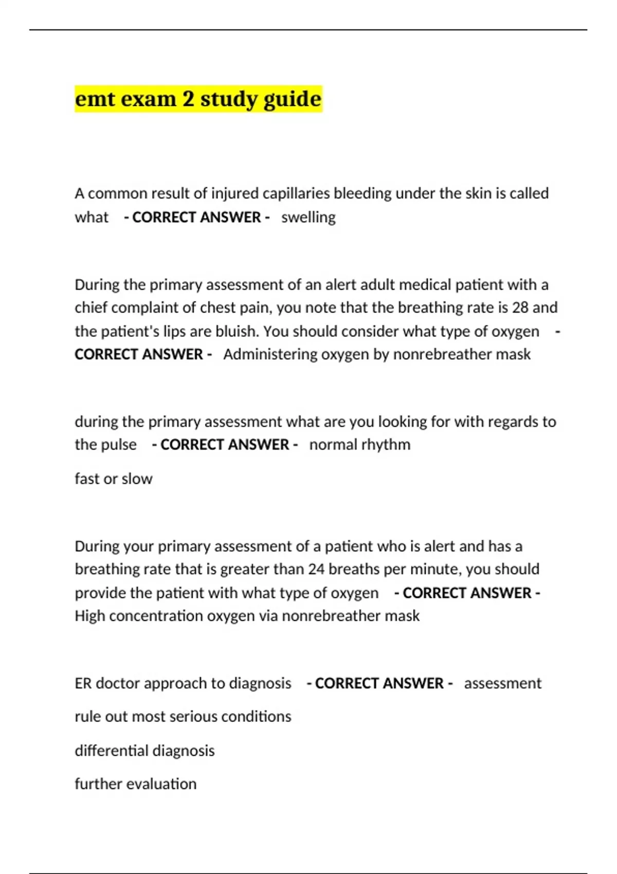 emt exam 2 study guide questions & answers| latest version study guide ...
