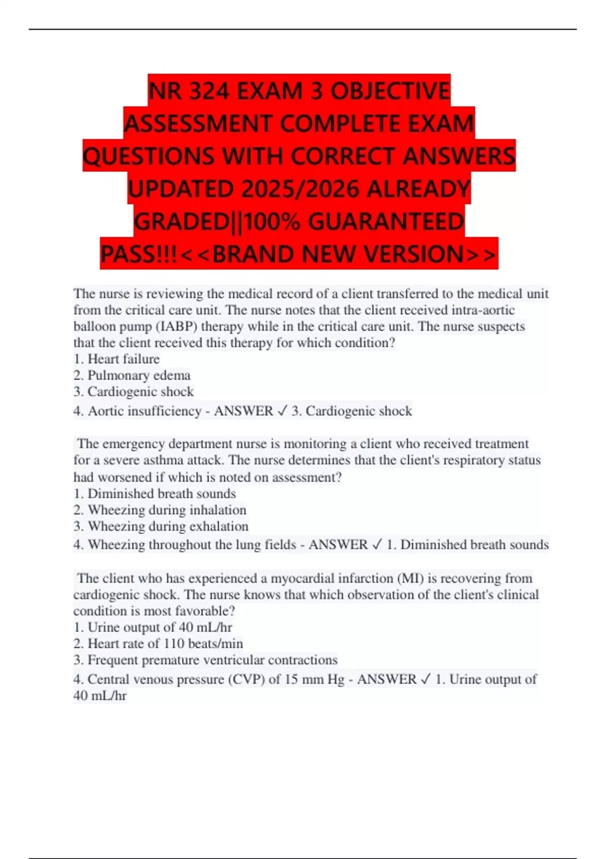 NR 324 EXAM 3 OBJECTIVE ASSESSMENT COMPLETE EXAM QUESTIONS WITH CORRECT ...