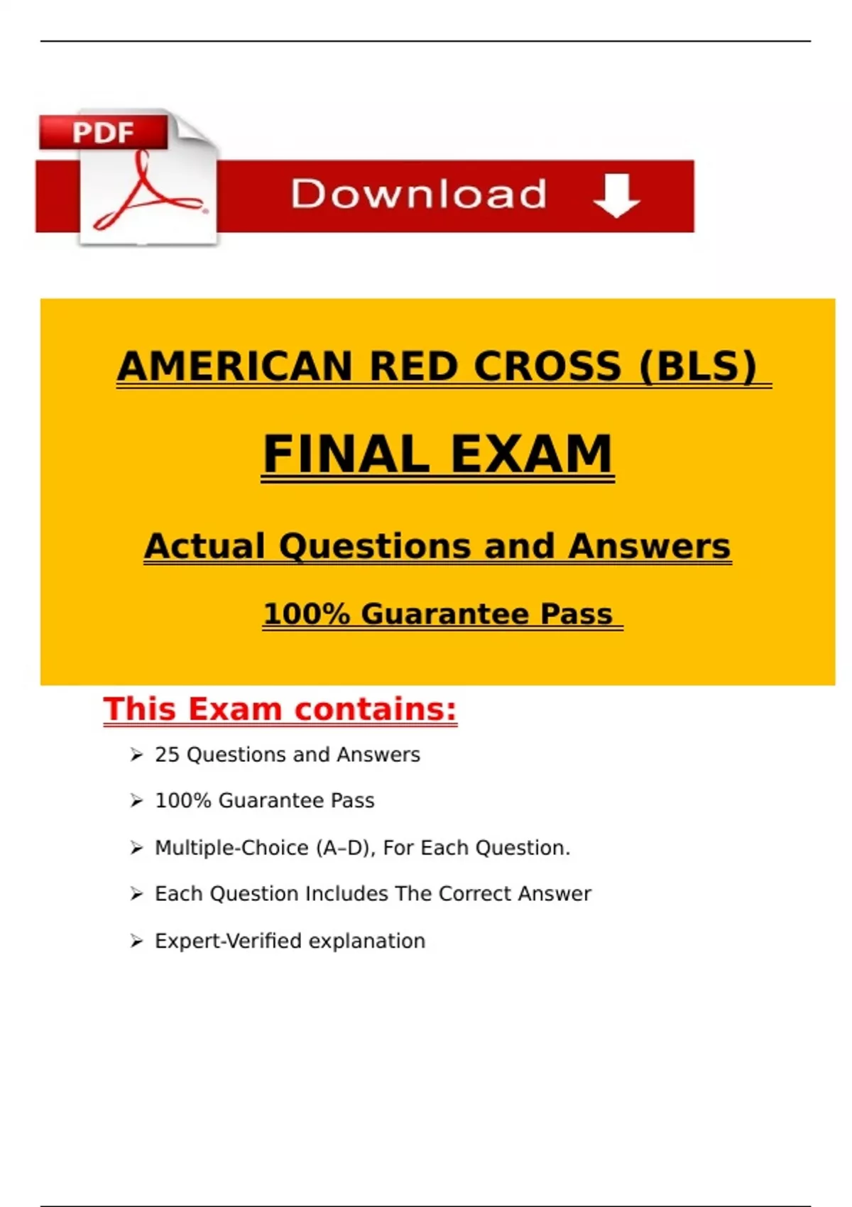 American Red Cross BLS Final Exam (2025 / 2026) Qs and Ans with ...