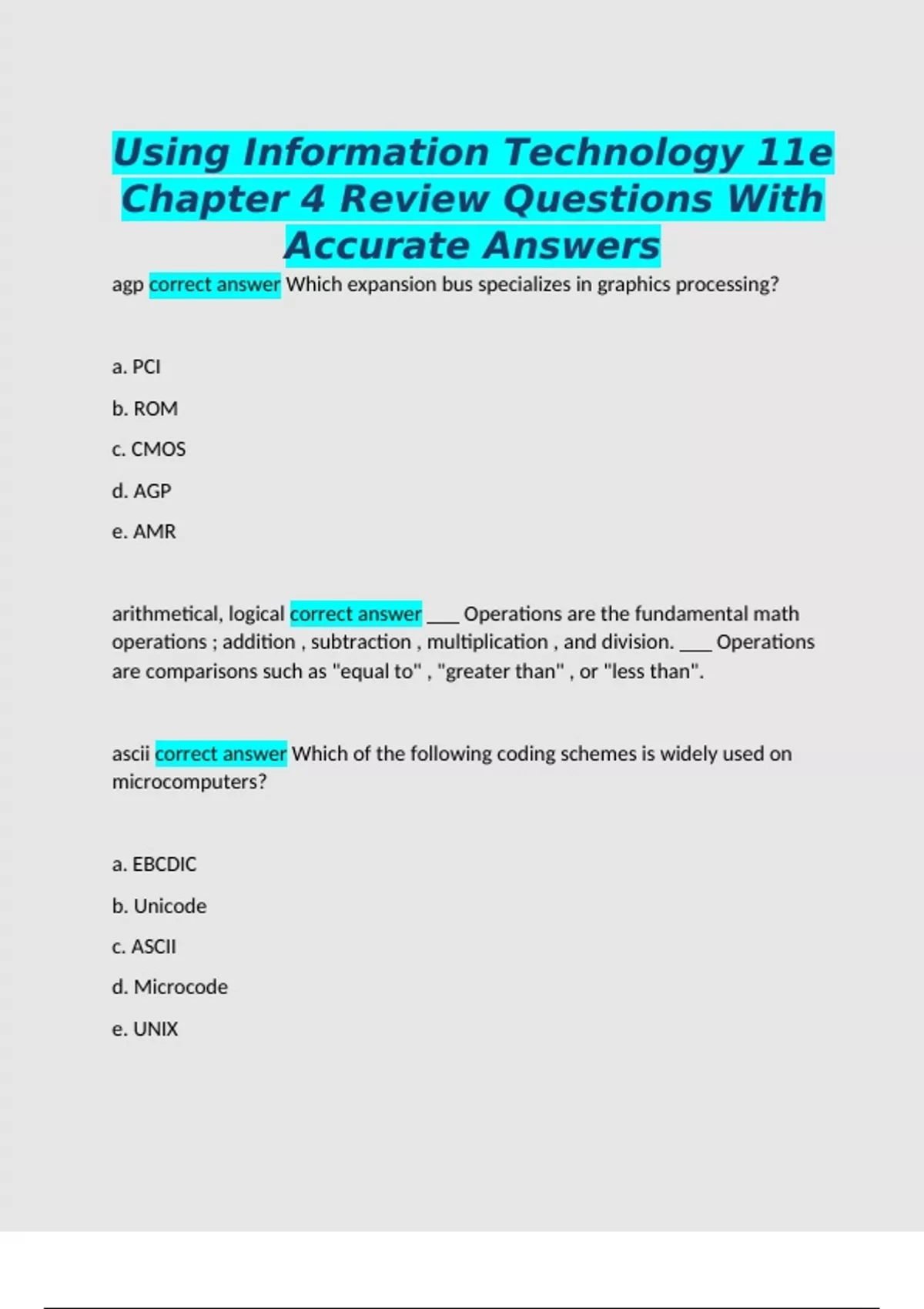 Using Information Technology 11e Chapter 4 Review Questions With Accurate Answers - CSC - Cyber ...