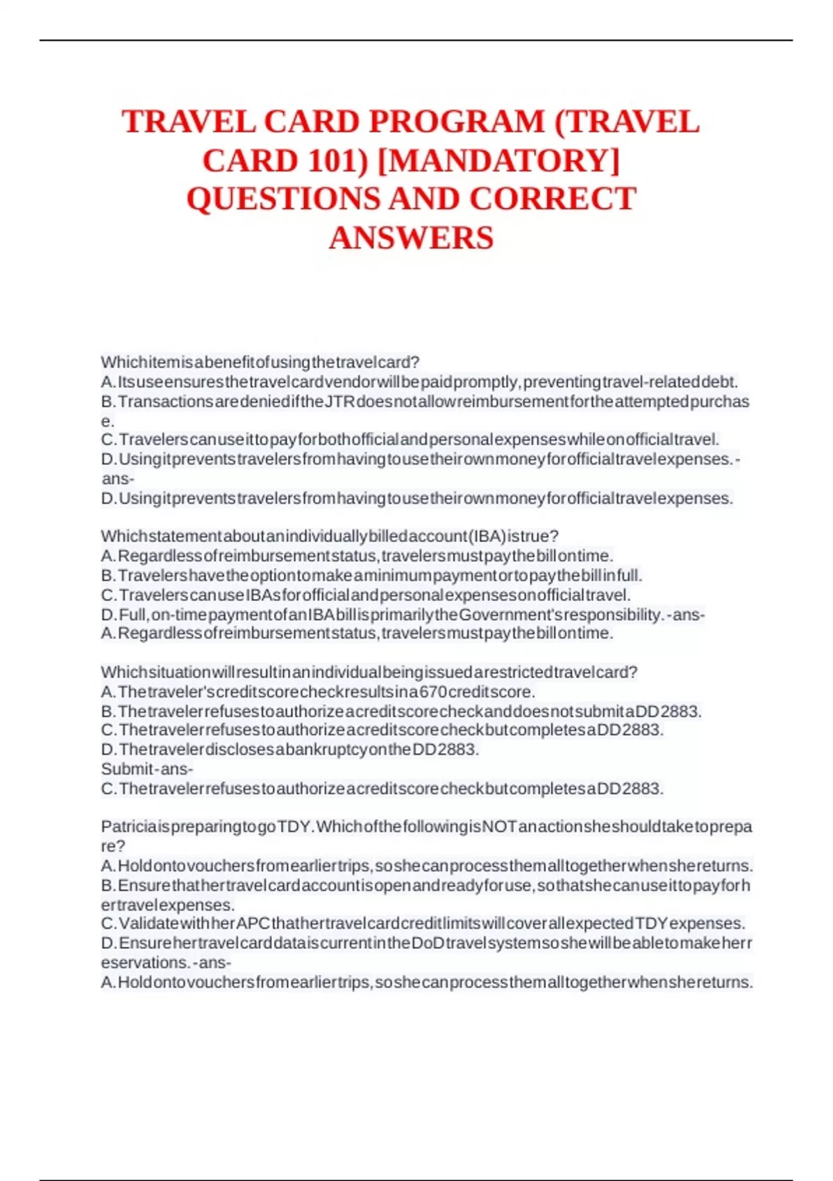 Travel Card 101 Answers