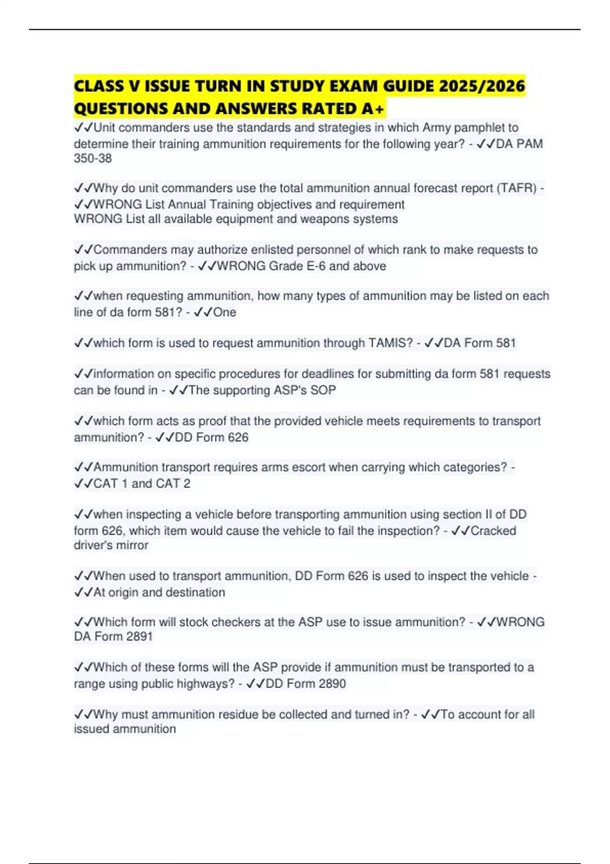 CLASS V ISSUE TURN IN STUDY EXAM GUIDE 2025/2026 QUESTIONS AND ANSWERS ...