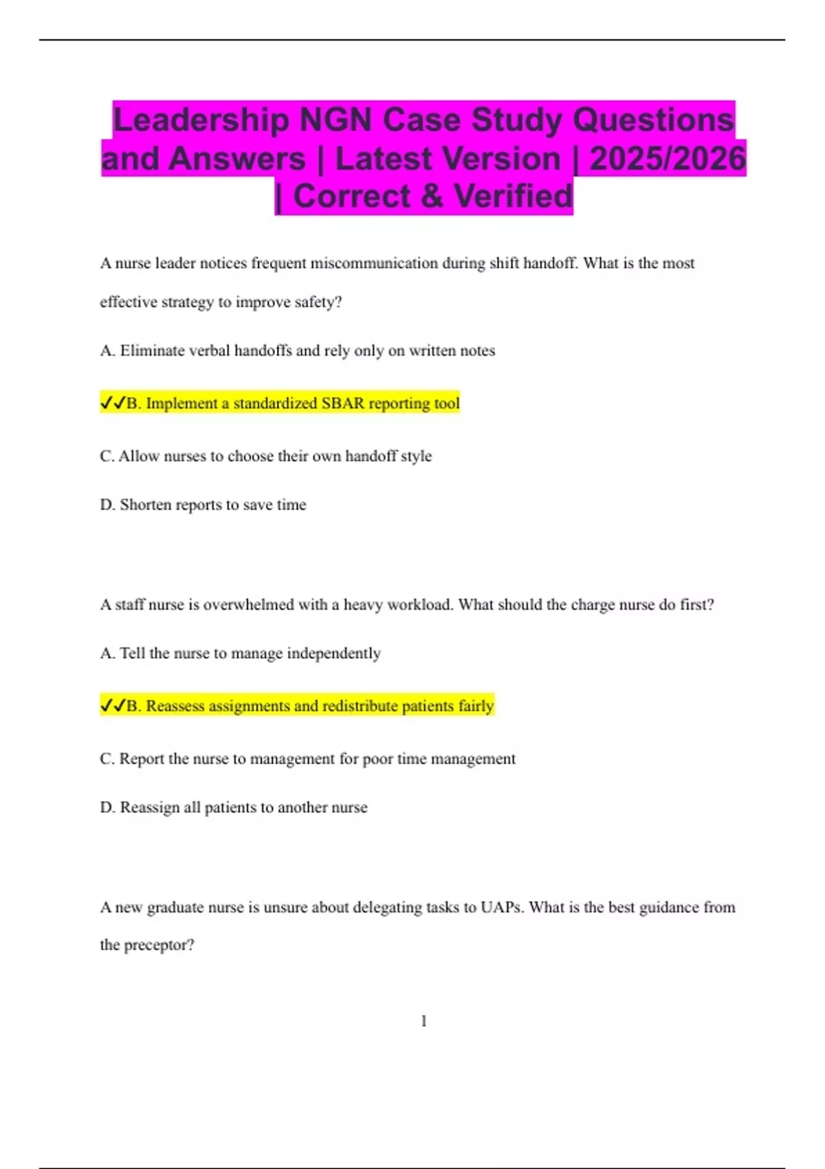 Leadership NGN Case Study Questions and Answers | Latest Version | 2025 ...