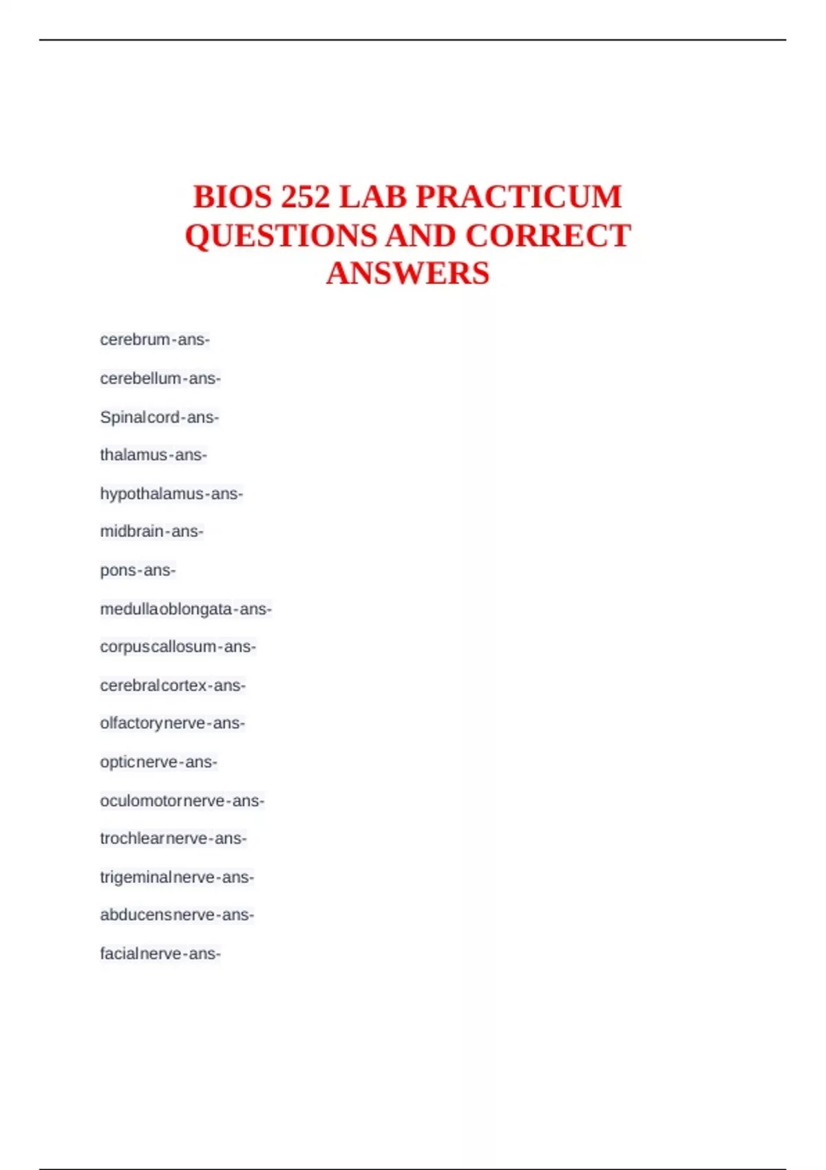 CHAMBERLAIN LAB PRATICAL BIO 252 QUESTIONS AND CORRECT ANSWERS - Stuvia US