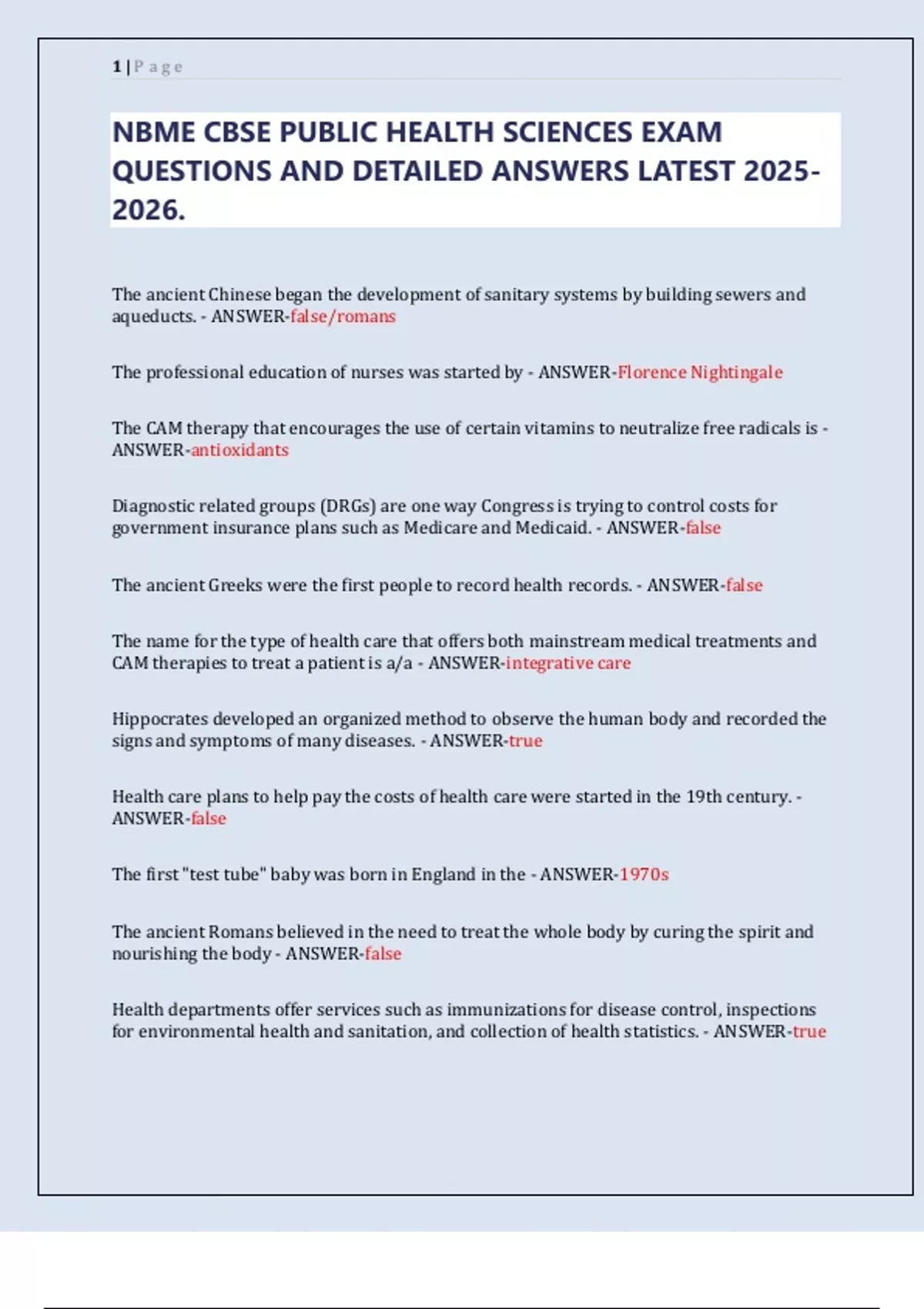 NBME CBSE Public Health Sciences Exam Questions & Answers ( Edition ...