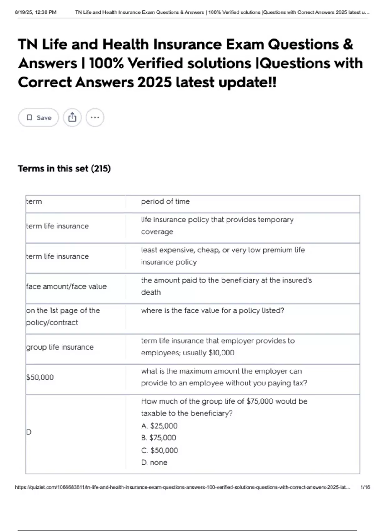 TN Life and Health Insurance Exam Questions & Answers | 100% Verified ...