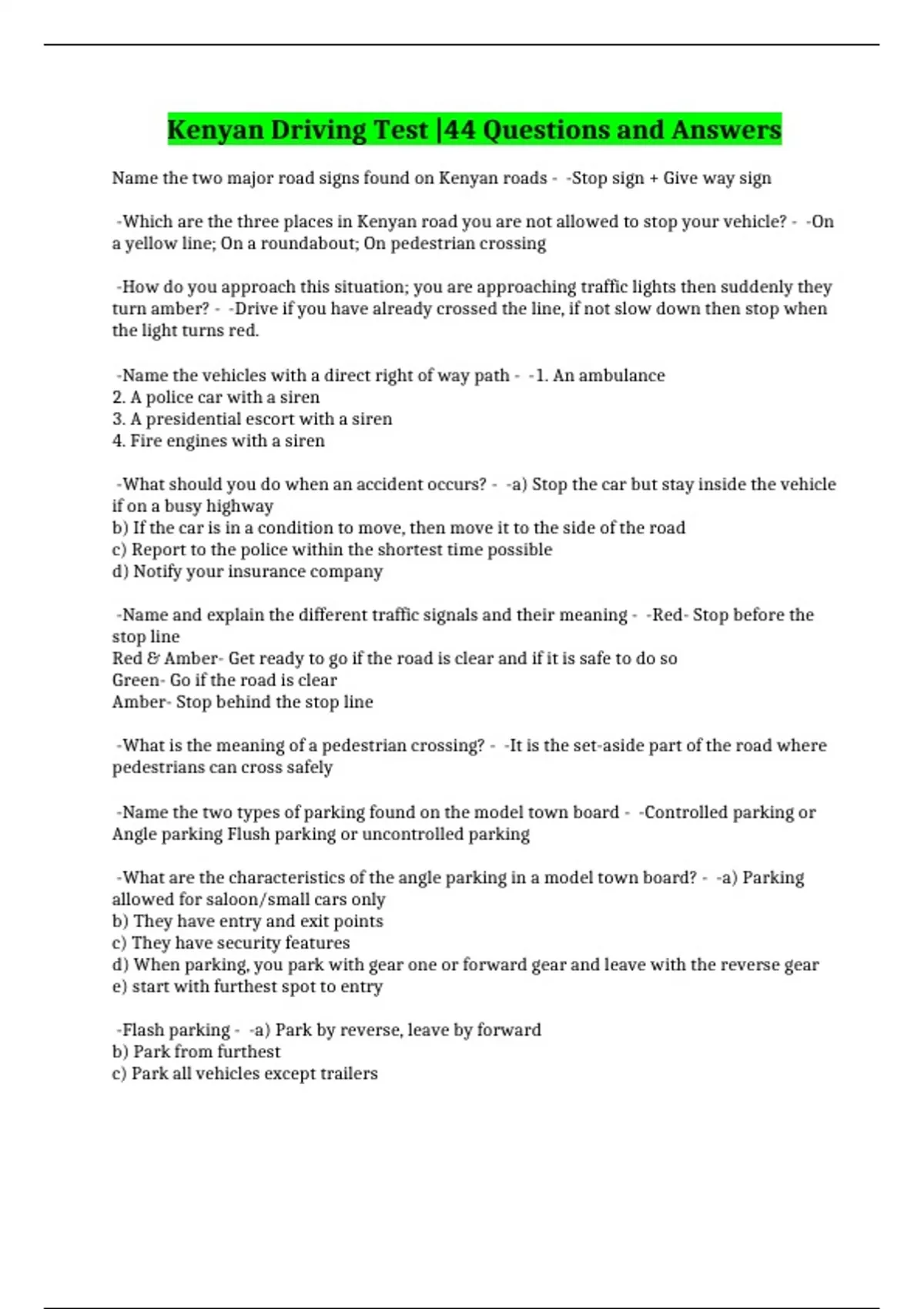 Kenyan Driving Test |44 Questions and Answers - Kenyan Driving Test |44 ...