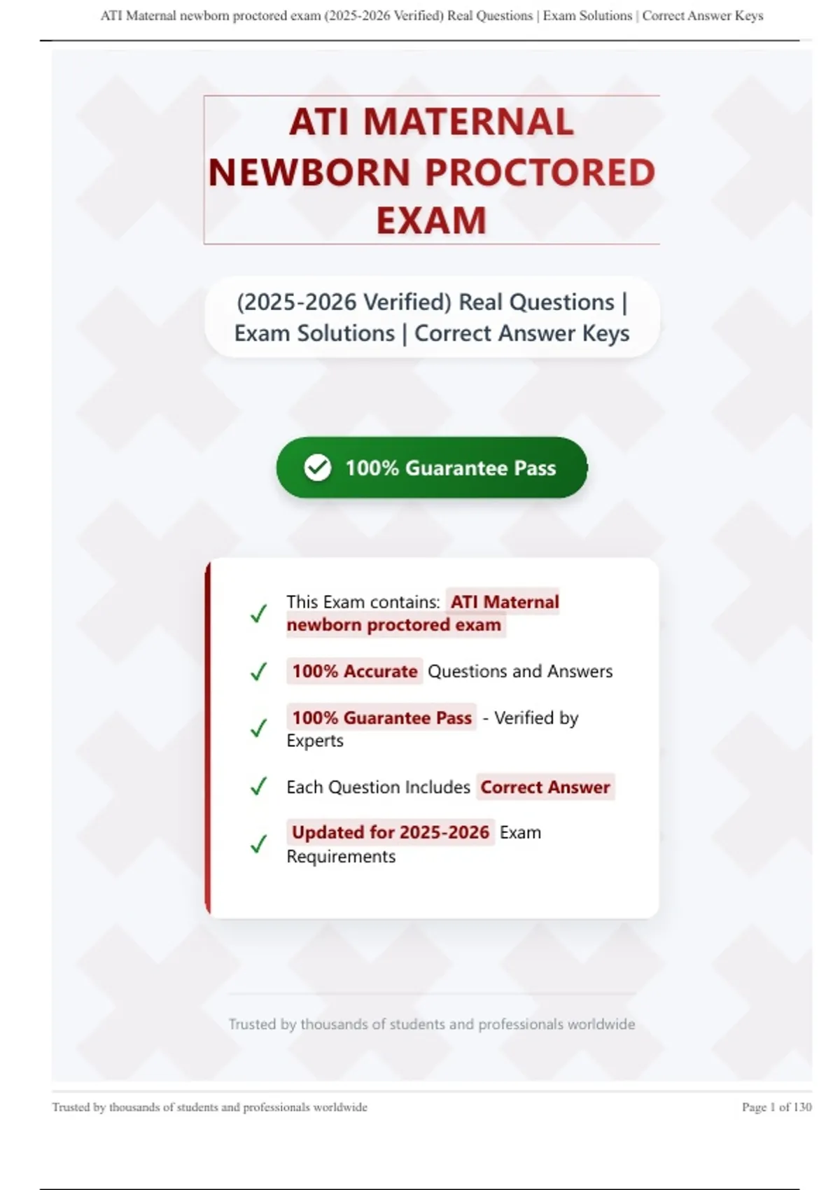ATI Maternal newborn proctored exam ( Verified) Real Questions | Exam ...