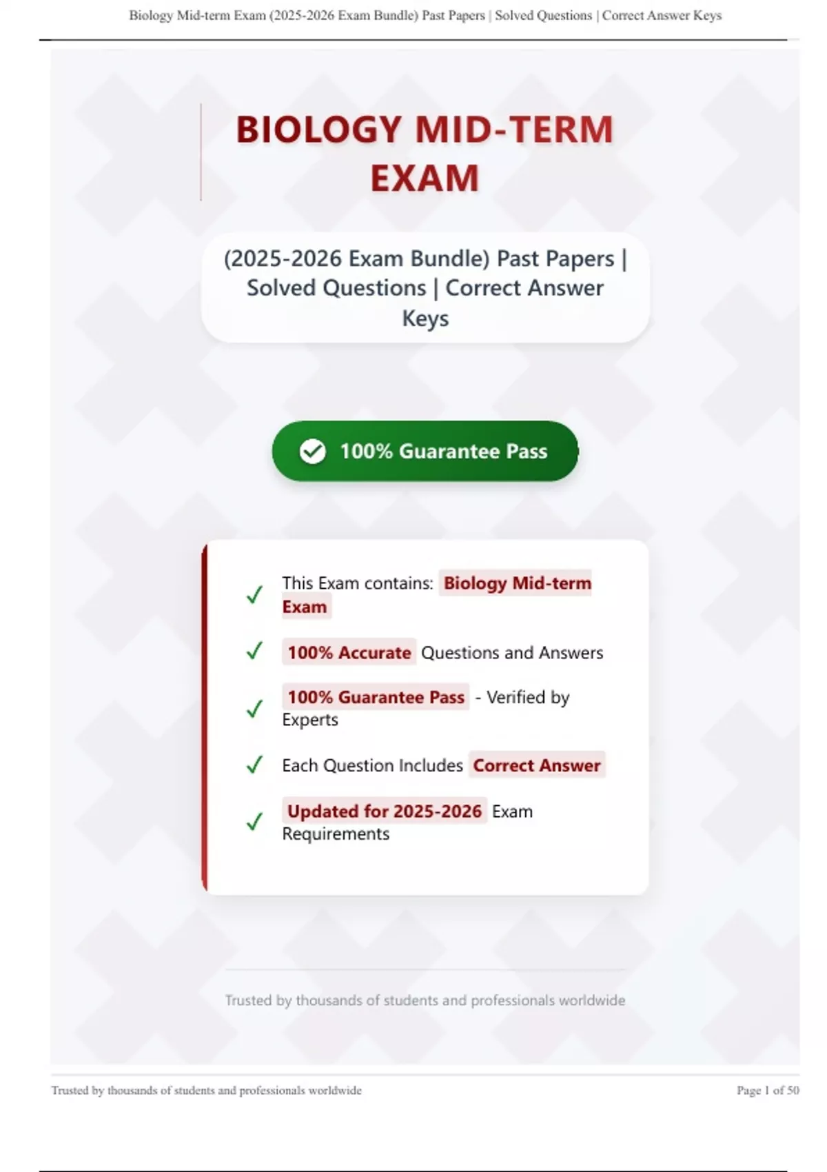 Biology Mid-term Exam ( Exam Bundle) Past Papers | Solved Questions | Correct Answer Keys ...
